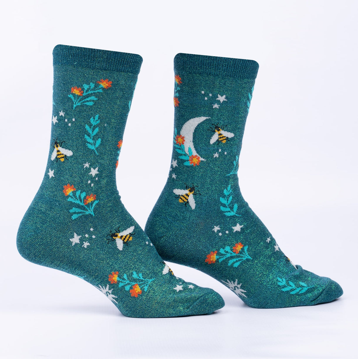 Bee Dazzling | Honeybee Flower Crew Socks - Green | Women's – Sock It to Me