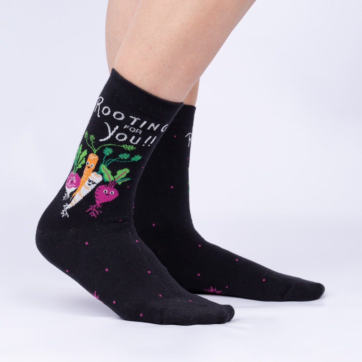 Rooting for You | Cute Vegetable Crew Socks - Black | Women's – Sock It ...